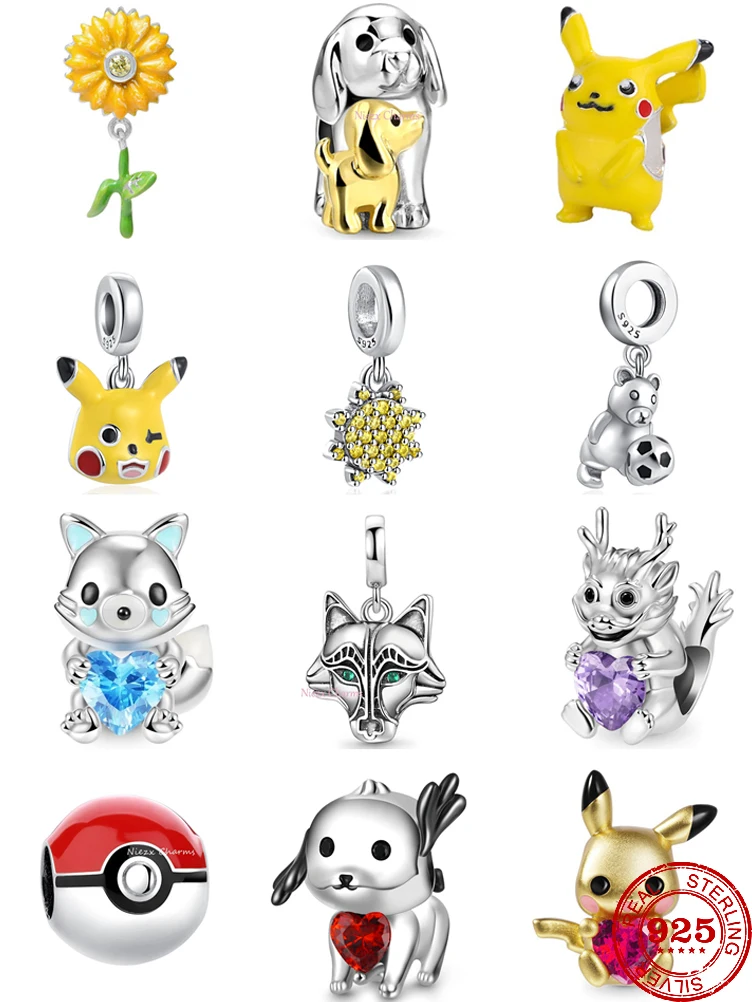 Fashion-925-Silver-Charm-Pet-Bead-Dog-Wolf-Sunflower-Bear-Sun-Pendant ...