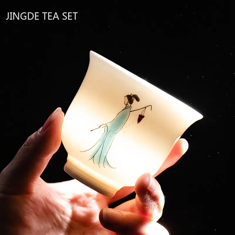 중국 도자기 찻잔 손으로 그린 뷰티 초상화 마스터 컵 부티크 티 그릇 명상 컵 도자기 티 세트 액세서리