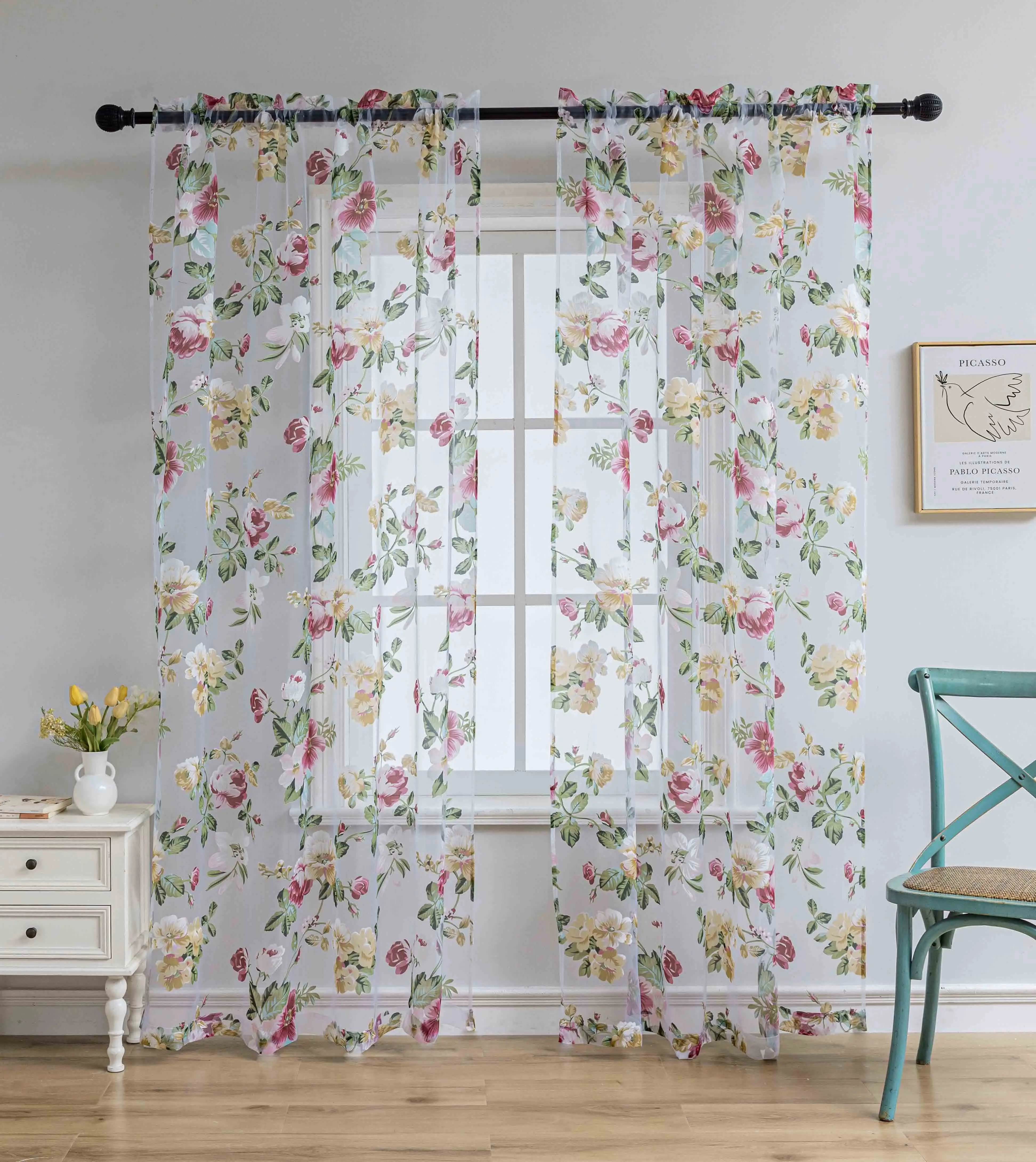 Sheer-Curtains-for-Living-Room-Red-Yellow-Classical-Floral-Printing-and ...