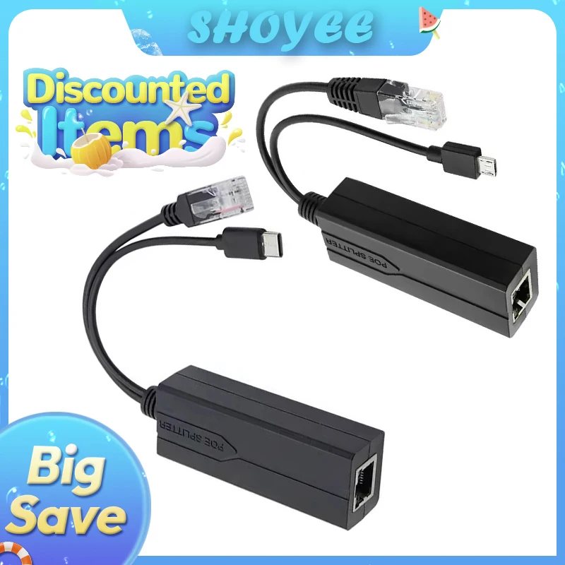 POE Splitter 48V to 5V Micro USB tpye-C 100Mbps and1000Mbps Gigabit POE ...