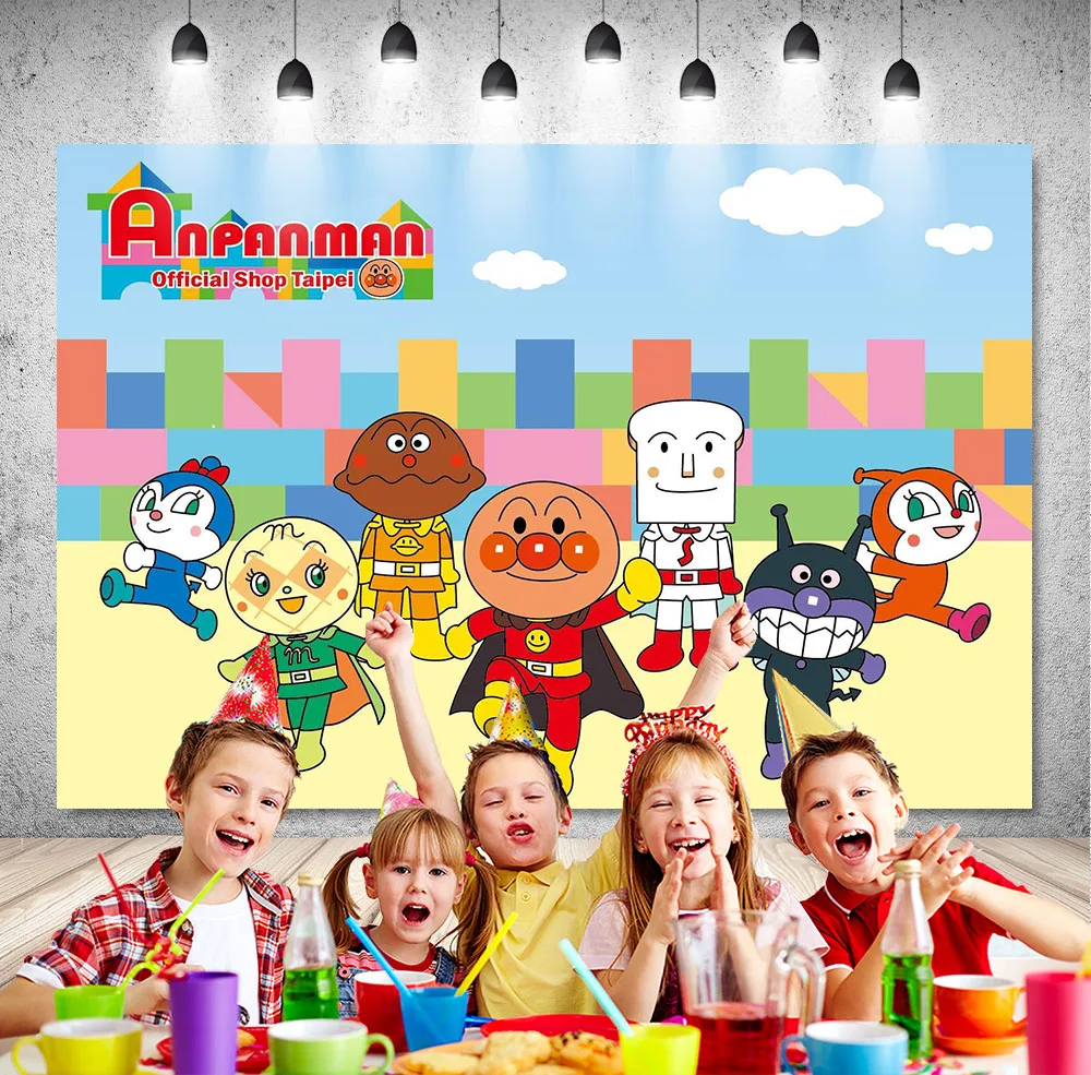 DIXSG Anpanman Banner Background Kids 1st Birthday Bread Superman Baby ...