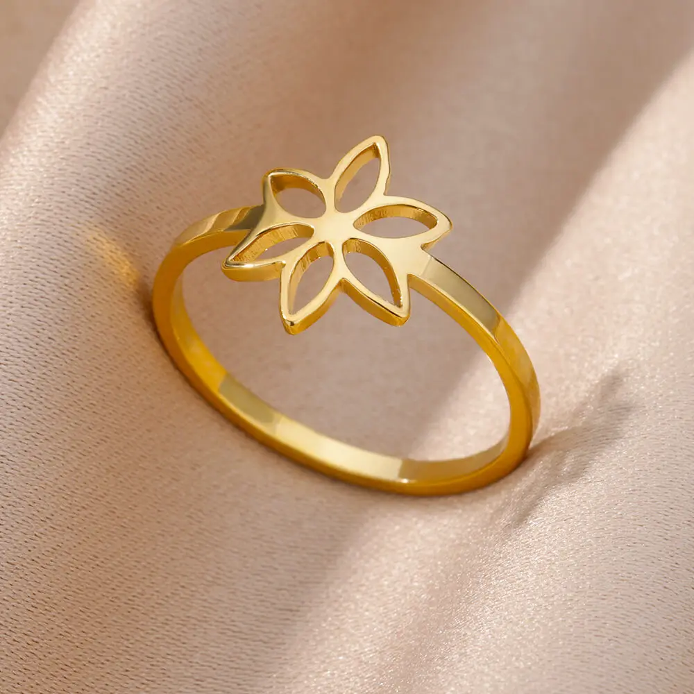 Aesthetic-Flower-Rings-for-Women-Girls-Non-fading-Gold-Color-Stainless ...