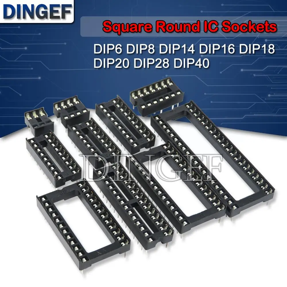 10PCS-Square-Round-IC-Sockets-DIP6-DIP8-DIP14-DIP16-DIP18-DIP20-DIP28 ...
