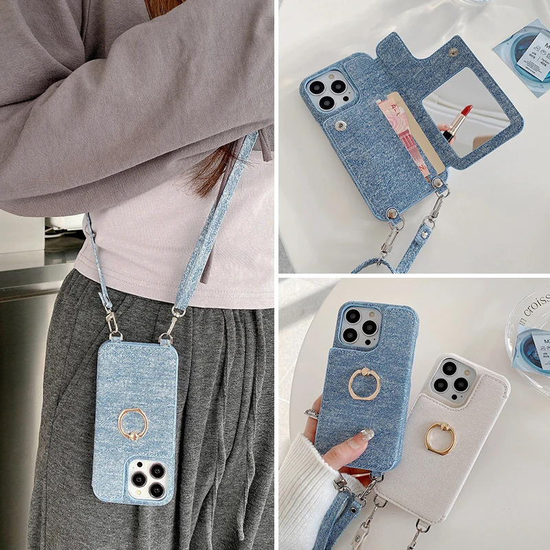 Ring Holder Makeup Mirror Card Wallet Case For iPhone Air 17Pro 16 15 ...