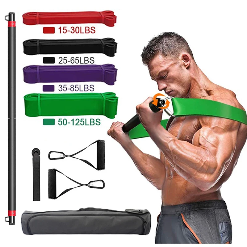 Resistance-Band-Set-Pilates-Bar-Exercise-Stretch-Band-Pull-Rope-with ...
