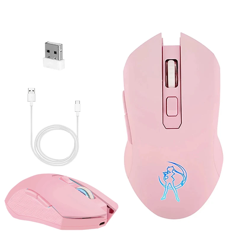 Wireless Backlit Pink Gaming Mouse Optical Rechargeable Ergonomic ...