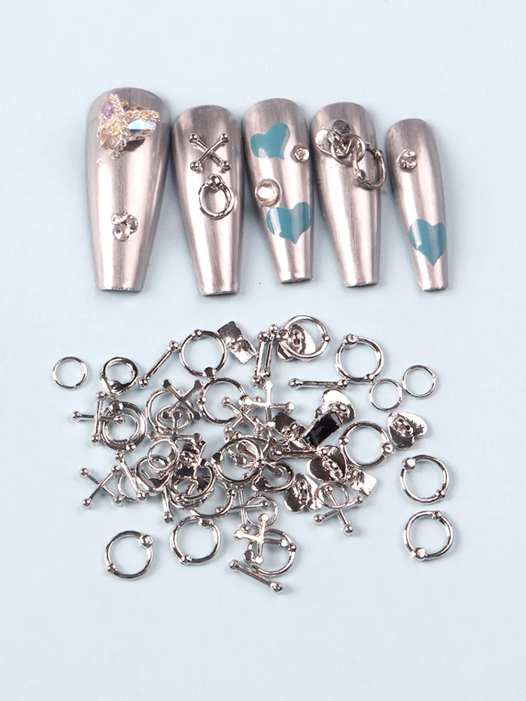 50PCS-Mixed-3D-Punk-Grey-Metal-Parts-Nail-Decoration-Alloy-Retro-Circle ...