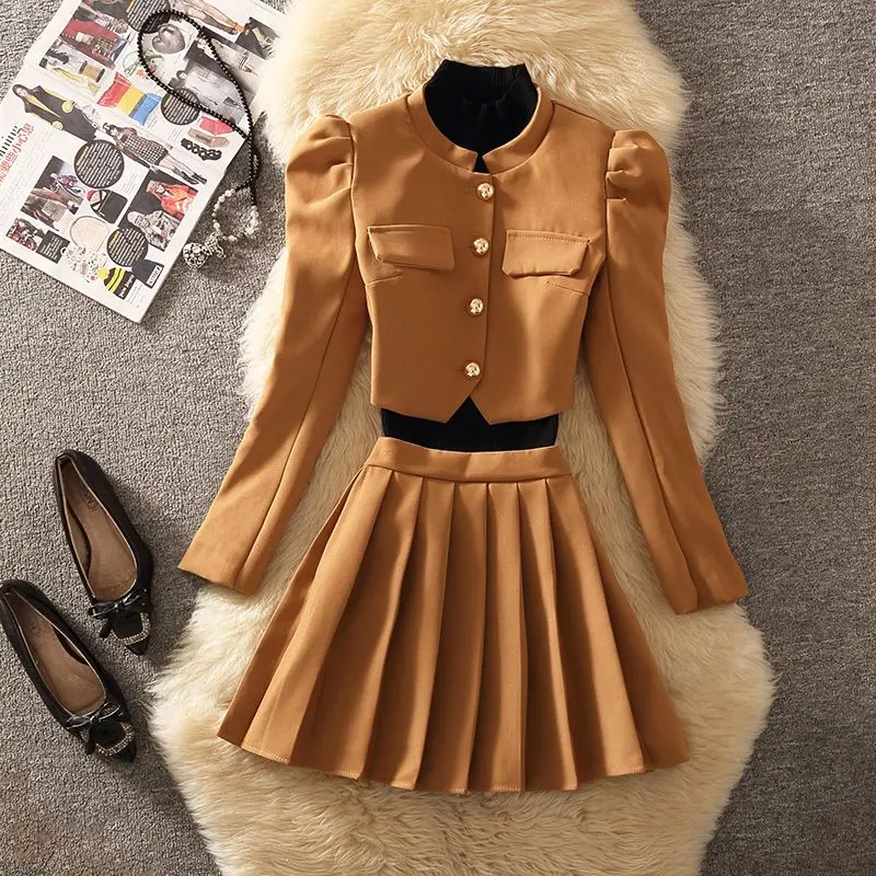 Women Winter Fragrant Elegant Suit Jacket Coat Sweater Top And Skirt ...