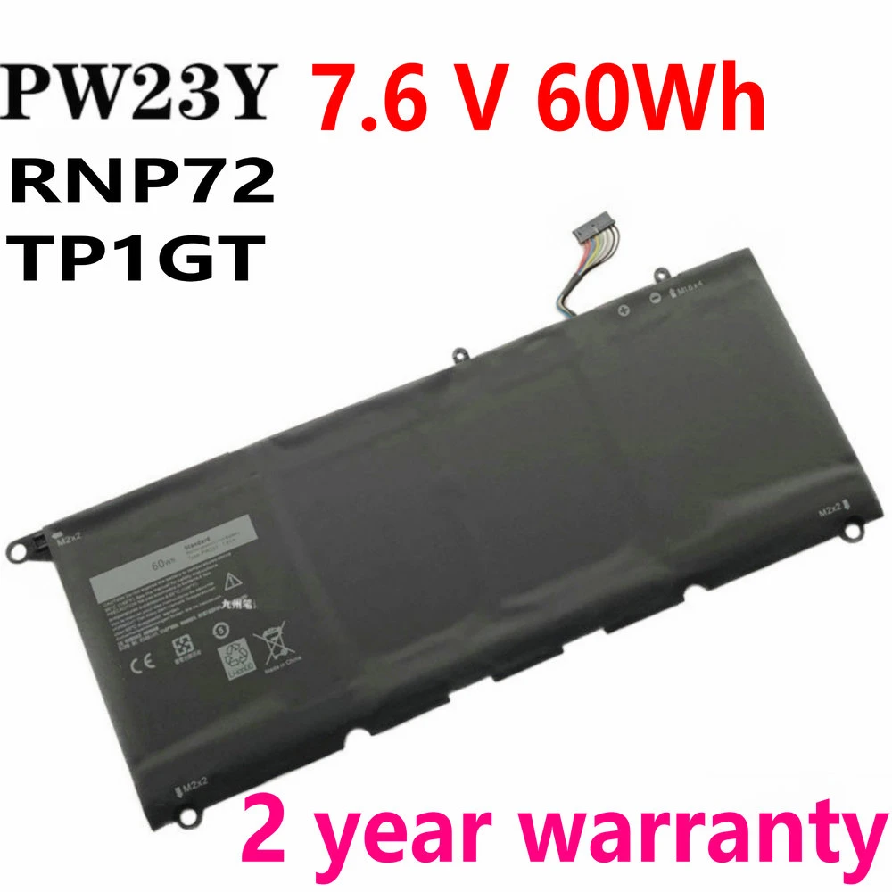 7.6V 60Wh PW23Y RNP72 TP1GT Laptop Battery For Dell XPS 13 9360 9350 13 ...