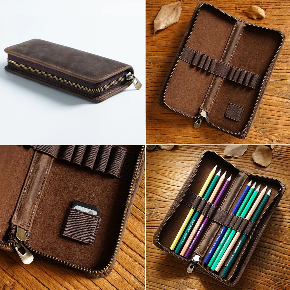 Multi-functional Pencilcase Leather Exterior and Cloth Lining with Pen ...