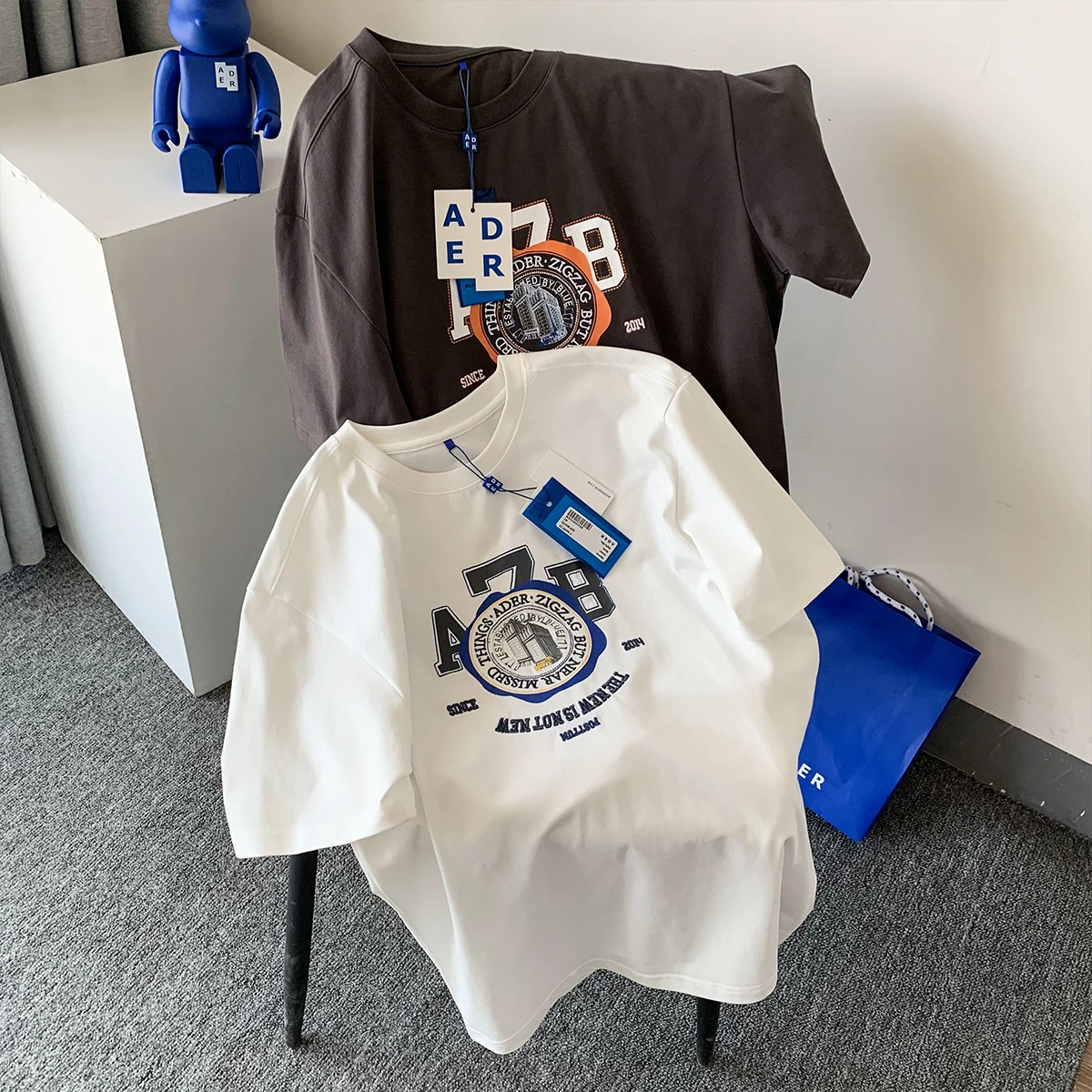 Ader Error 반팔 영국 복고풍 글자 건물 자수 루즈핏 커플 티셔츠 남성용, 여름, 2022| | - AliExpress