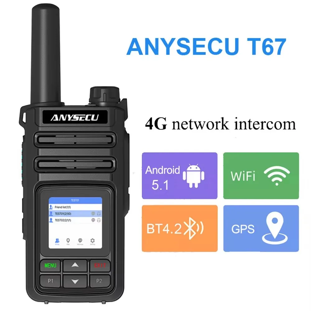 ANYSECU T67 Rádio de Rede 4G Android 5.1 LTE/WCDMA com WIFI GPS Walkie ...