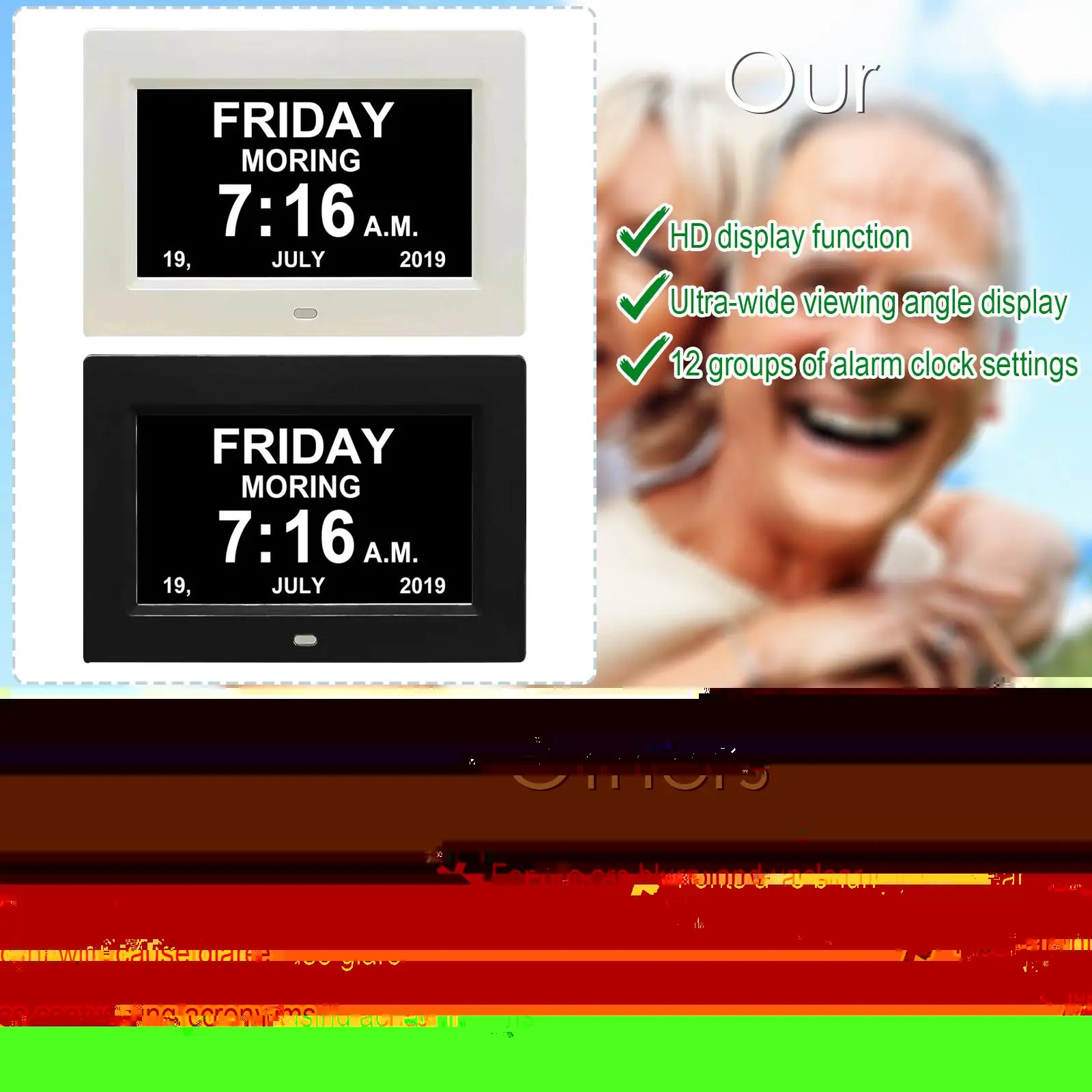 9 Languages Digital Calendar Day Clock 7 Inch Large Screen Display Time ...