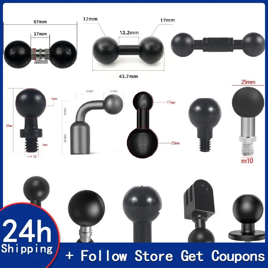 15mm 17mm 25mm Ball Head Adapter Mount to 1/4" for Gopro 13 12 Insta360 ...