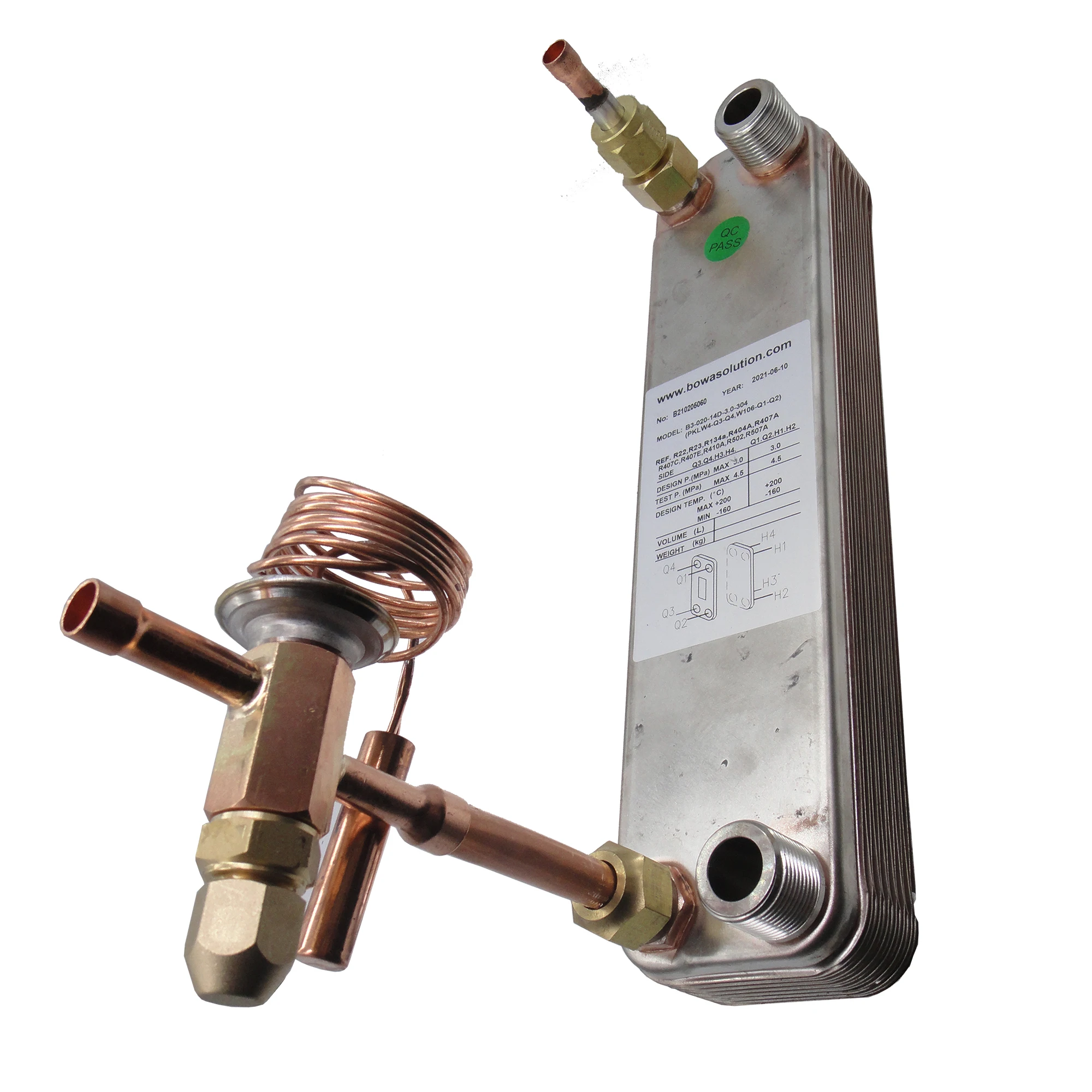 10KW phe증발기는 서버 냉각 시스템의 4HP 글리콜 쿨러 또는 3HP 불소 액체 쿨러 용으로 설계되었습니다.|pipe ...