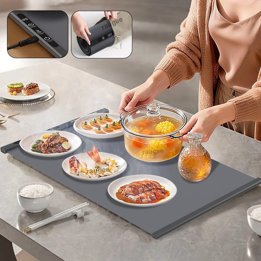 Electric Food Warmer Mat Warming Tray Foldable Silicone Warmer Plate ...