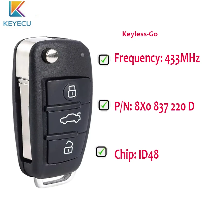KEYECU-Keyless-Go-Smart-Remote-Key-Fob-for-Audi-A1-Q3-TT-R8-2006-2017 ...