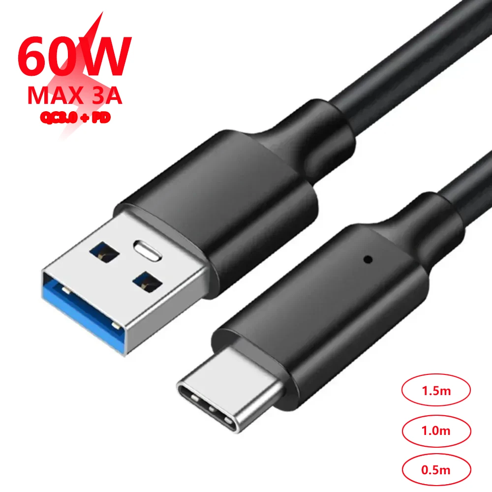 USB3.2 3A 60W QC 3.0 10Gbps Cable USB Type A to USB C 3.1/3.2 Gen2 ...