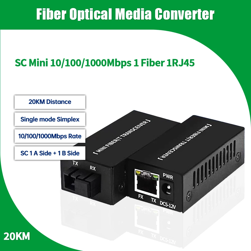 1 Pair Gigabit Mini 1F1E Optical Fiber Media Converter Fiber ...