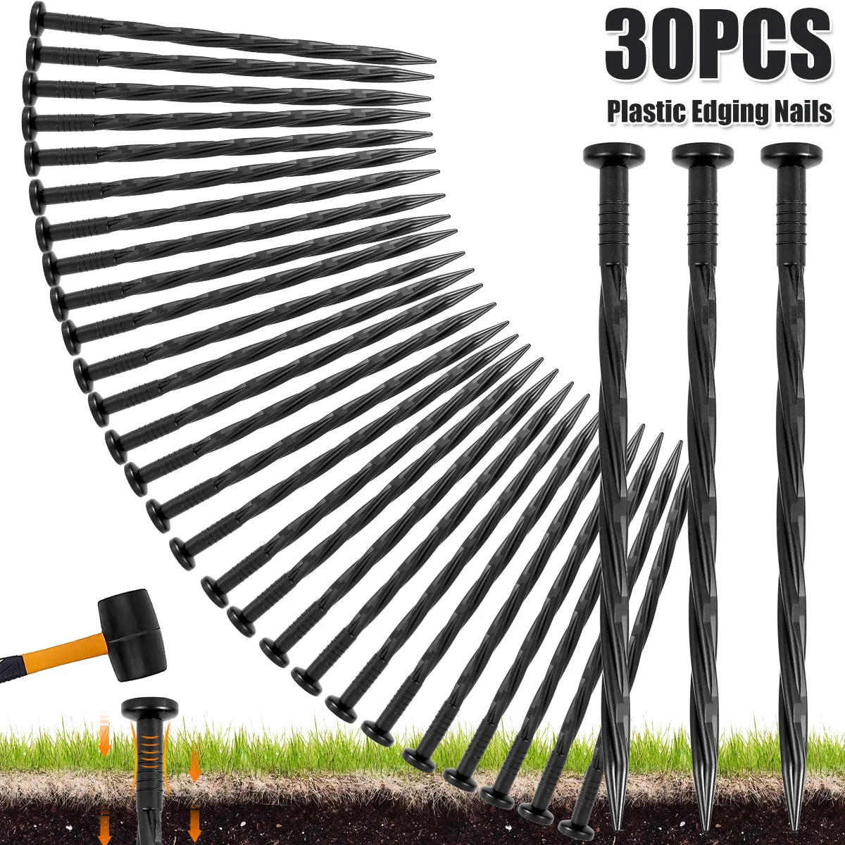 Plastic-Black-Garden-Anchor-Stakes-Lawn-Edging-Nail-Tent-Landscape ...