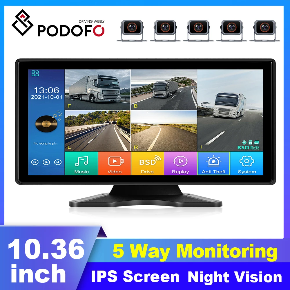 Podofo-10-3-inch-IPS-Screen-Car-Monitor-with-5-cameras-Backup-Camera ...