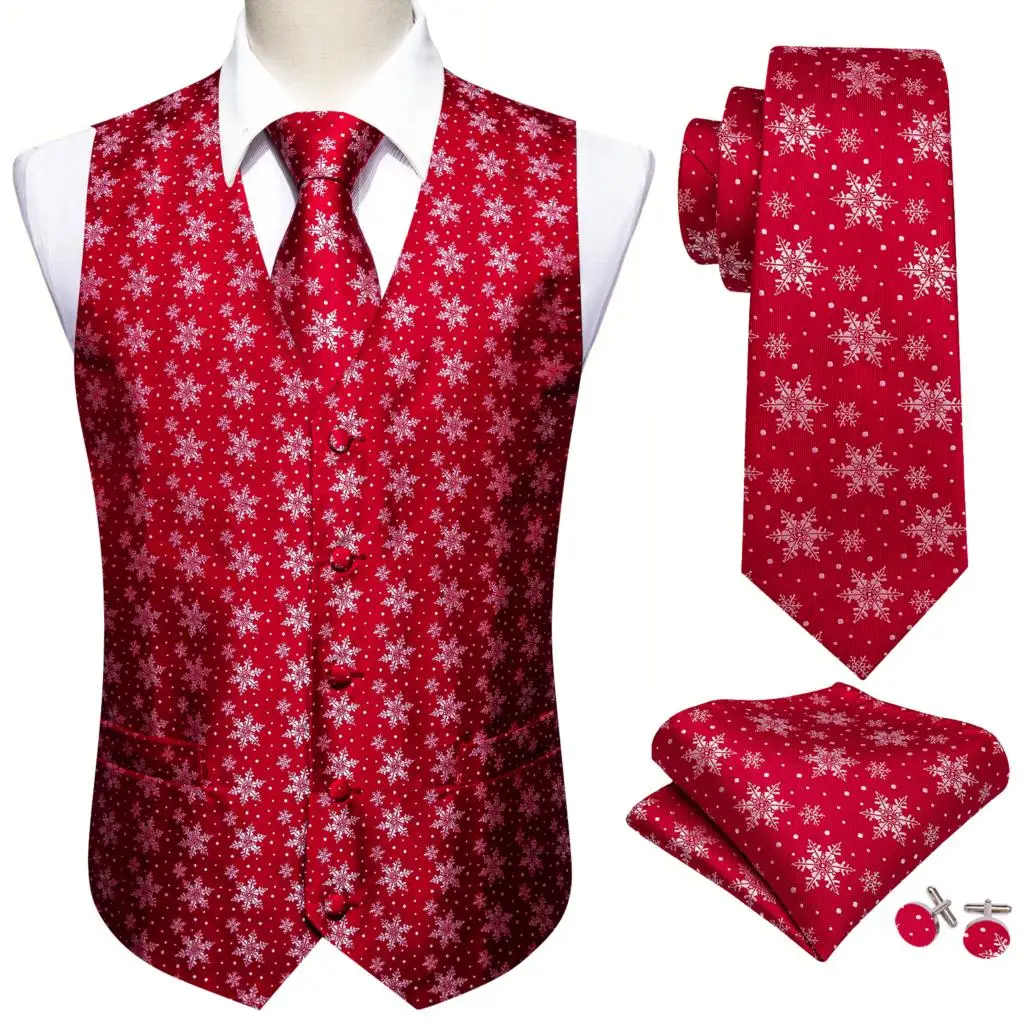 Designer-Christmas-Vest-for-Men-Silk-Green-Red-White-Snowflake-Festival ...