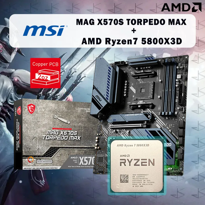 NEW MSI MAG X570S TORPEDO MAX Motherboard + AMD Ryzen 7 5800X3D R7 5800X3D CPU Suit Socket AM4 ...