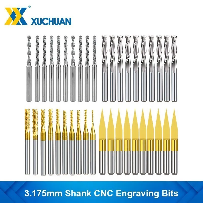 Milling Cutter 10pcs 3.175mm Shank Ball Nose End Mill 2 Flute Flat CNC ...