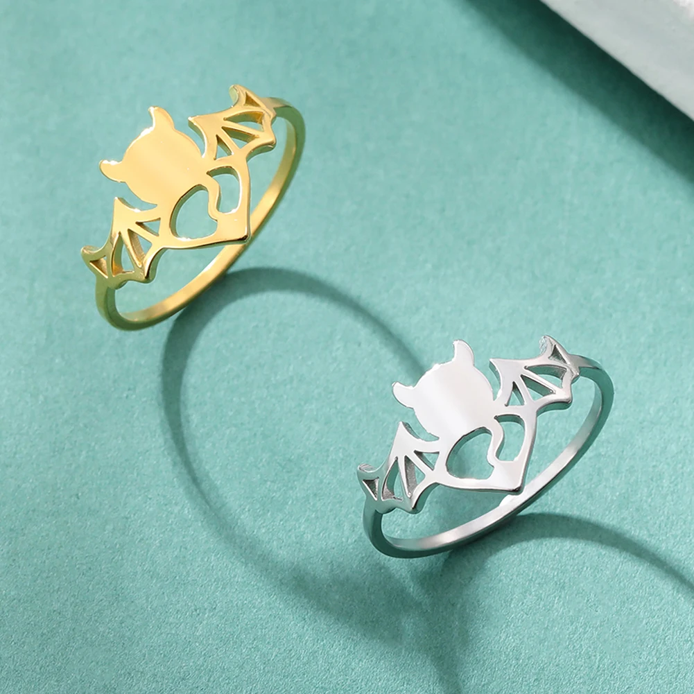 Unift Goth Demon Heart Ring with Bat Wings Stainless Steel Rings for ...