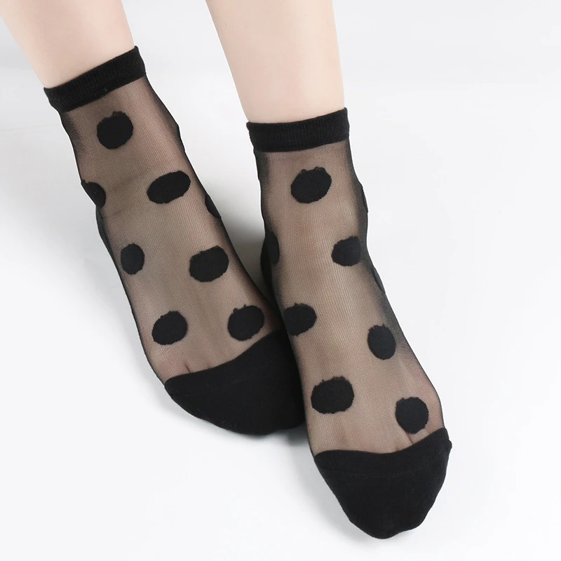 Women’s Fancy Sexy Polka Dot Patterns Sheer Mesh Socks Transparent Lace ...