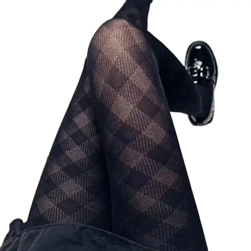 Black Pattern Stockings | Pattern Tights Diamond | Stockings Plaid ...