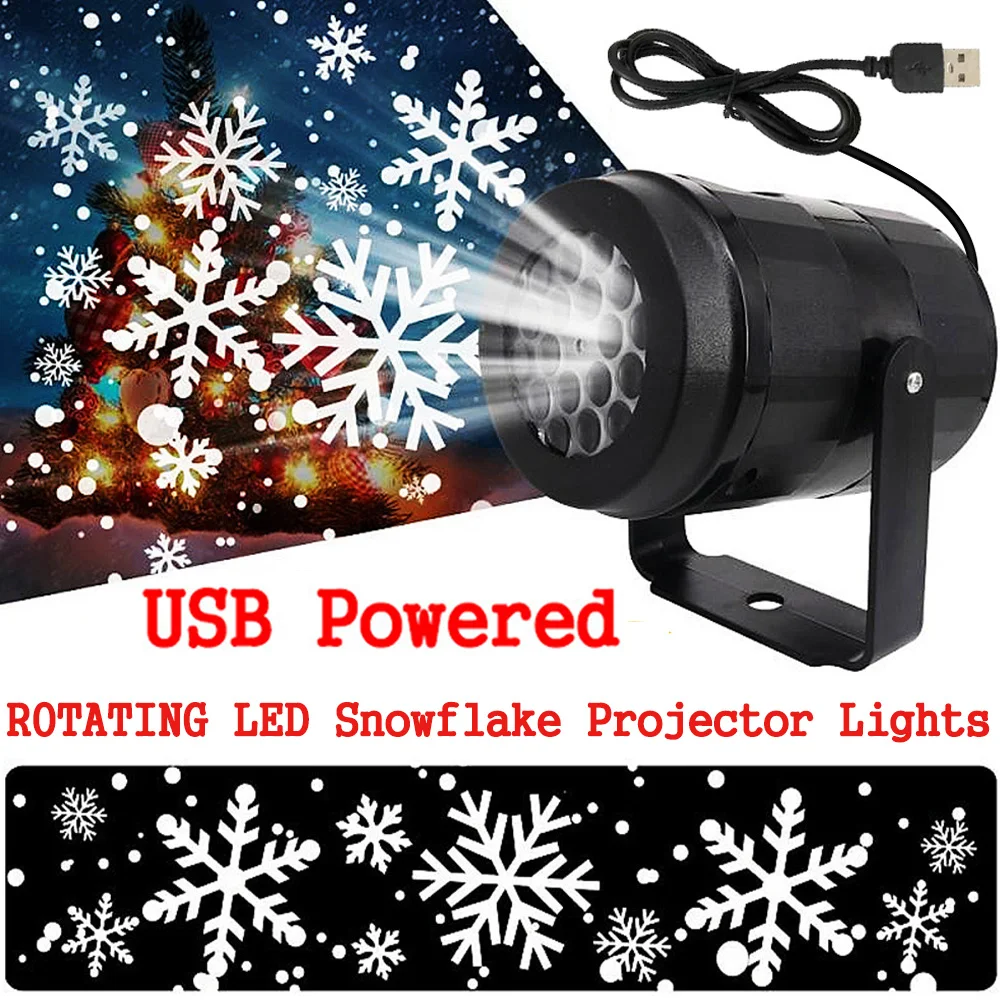 USB-LED-Christmas-Snowflake-Projector-Night-Light-Rotating-White-Snow ...
