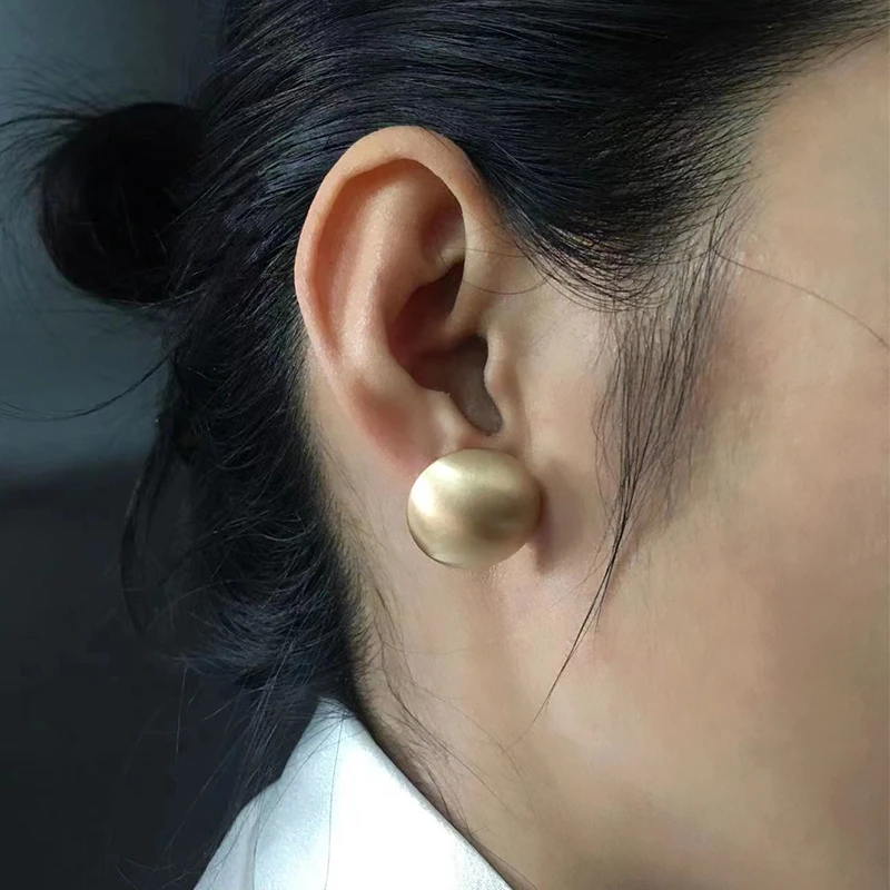 Minimalist Gold plated Frosted Brushed Round Ball Earrings for Women ...
