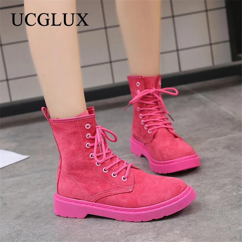 Women Suede Short Boots Solid Color Lace Up Woman Ankle Boots Autumn ...