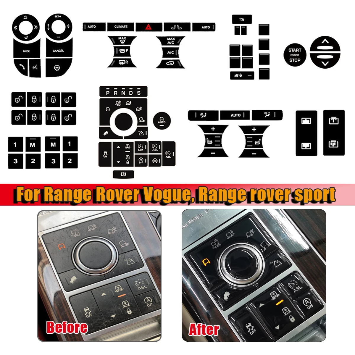 Black Button Cover for Range Rover Sport L494 Terrain Mode Epoxy Resin ...