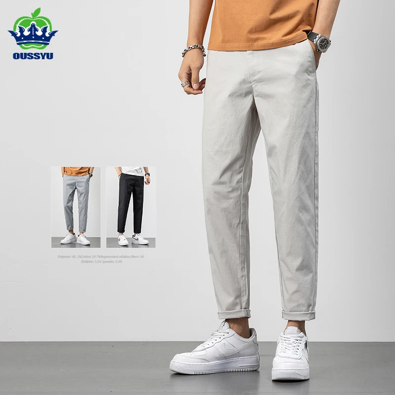 2023-New-Summer-Ankle-Length-Pants-Men-Cotton-Straight-Fit-Fashion-Thin-Brand-Clothing-Solid ...