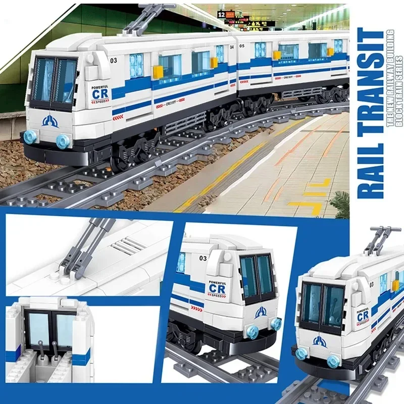 City train assembled building blocks, track building toy train model ...