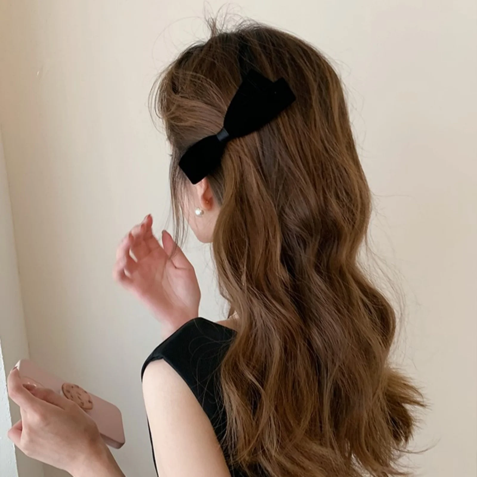 2PCS Simple Temperament Black Velvet Bow Hair Clip Side Clip Side Hair ...