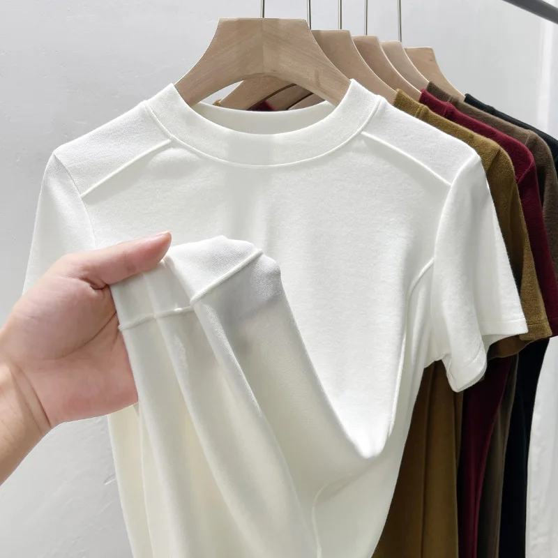 2023-Women-s-Short-Sleeve-T-Shirt-Cotton-Basic-Round-Neck-Top-Modal ...