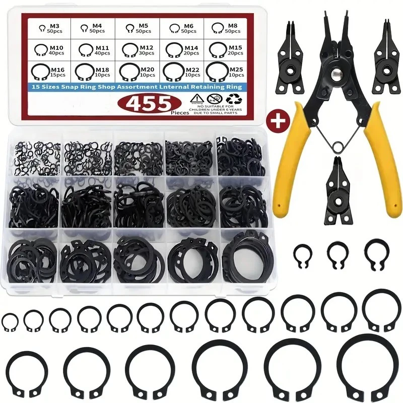 455pcs M3 M4 M5 M6 M8 M10 M11 M12 M14 M15 M16 M18 M20 M22 M25 Snap Ring ...
