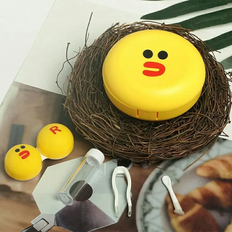 Round-Chicken-Contact-Lens-Cases-With-Tweezers-Cute-Travel-Lens-Kit-For ...