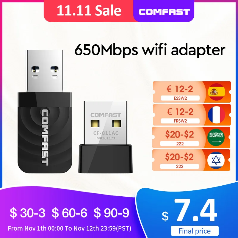 Comfast Wireless Usb Wifi Adapter 650 -1300mbps Wi-fi Dongle 2.4g 5ghz ...