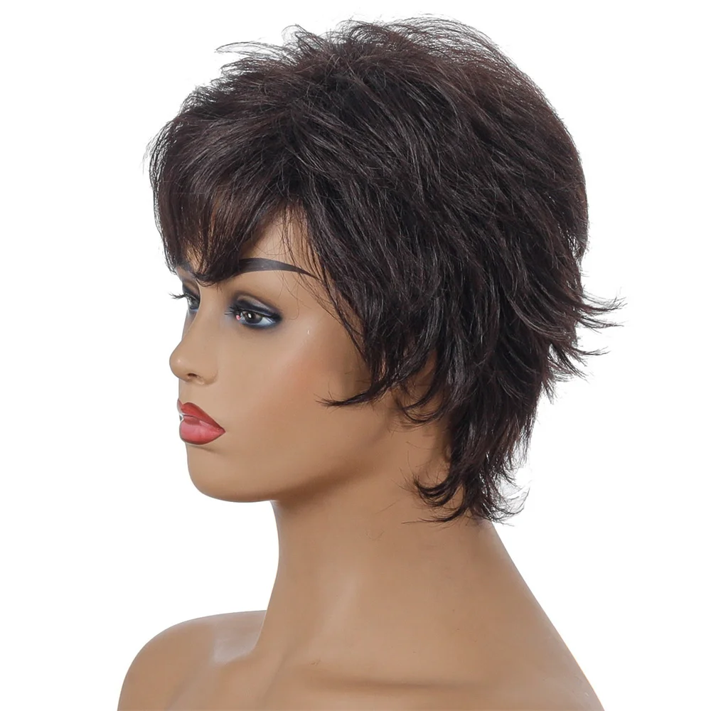 Perruque,WIG323E--Perruque Synthétique Coupe Pixie Courte Avec Frange ...