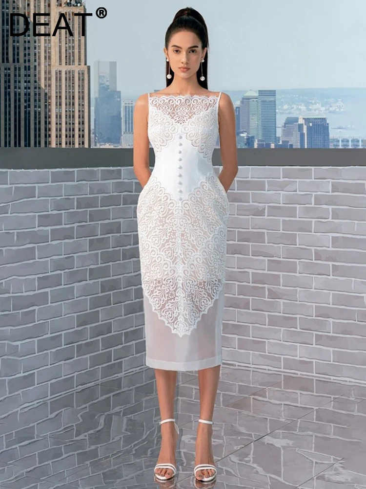 DEAT-Elegant-Dress-Lace-Sheer-Patchwork-Single-breasted-Slip-Split ...