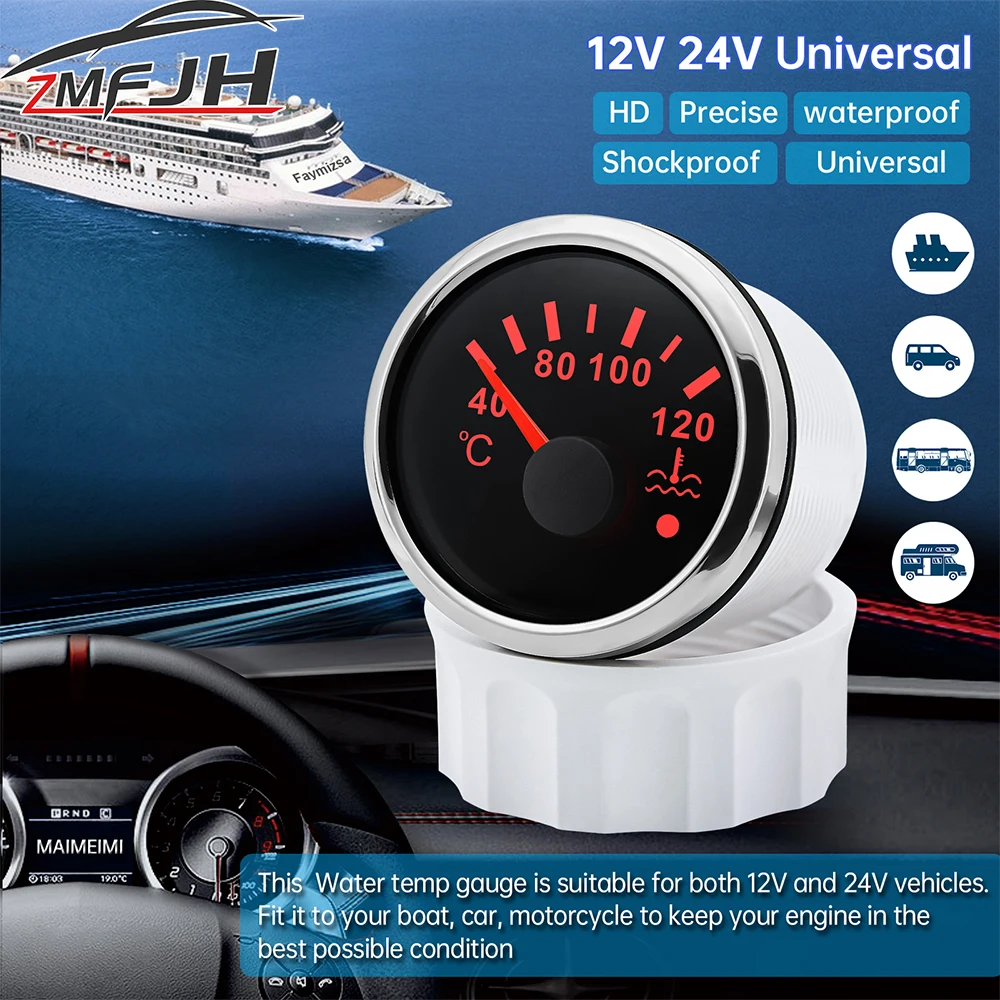 52mm Water Temperature Gauge 40-120 Celsius For Marine Car Boat 7 Color ...