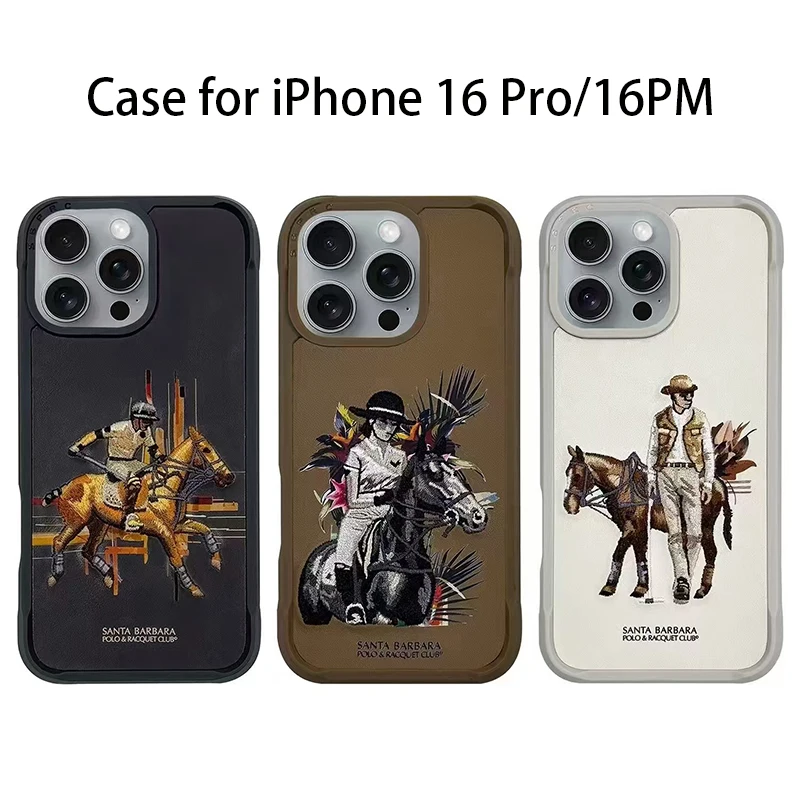 3D Embroidered For iPhone 16 Pro Max Case Leather Cedric Protective ...