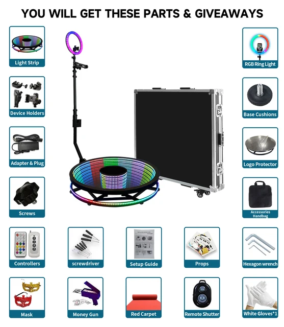 Business LED Glass spin 360 Photo Booth Video Rotating Machine Selfie ...