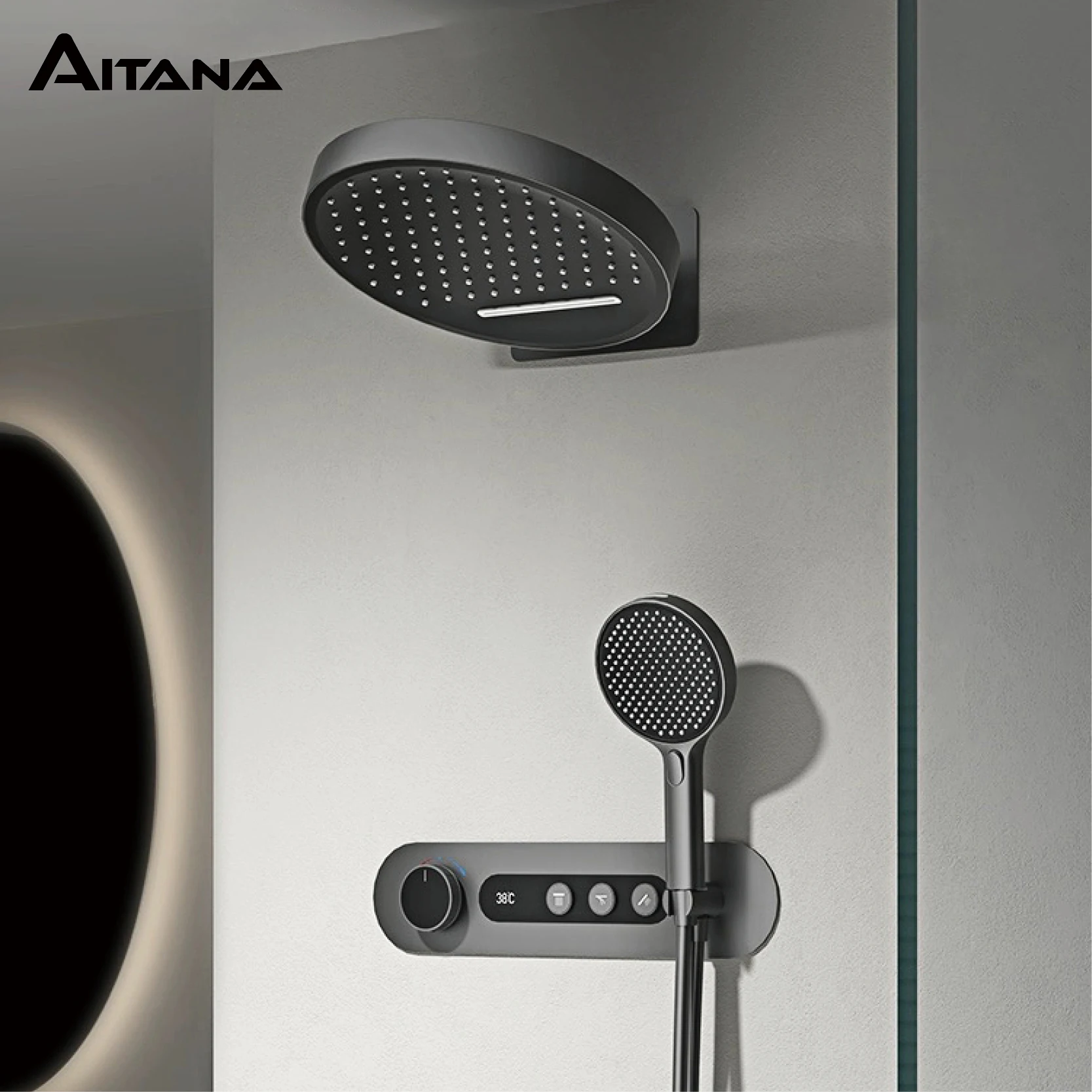 Luxury-round-gun-gray-brass-shower-system-intelligent-digital-display ...