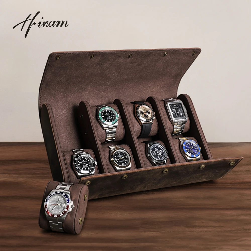 Luxury Vintage Watch Roll Travel Case Genuine Leather Handmade Display ...
