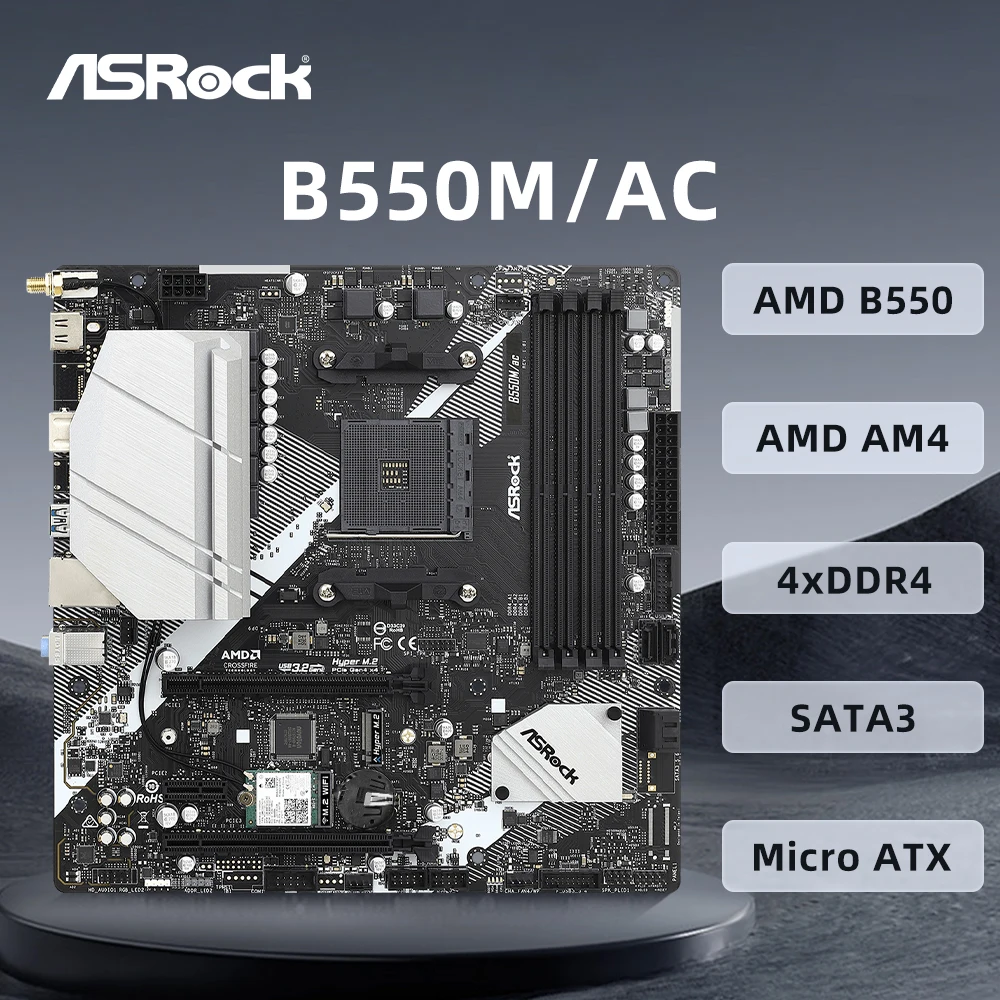 Placa-base-ASRock-B550M-AC-compatible-con-Ryzen-9-5900X-3900X-Ryzen-7 ...